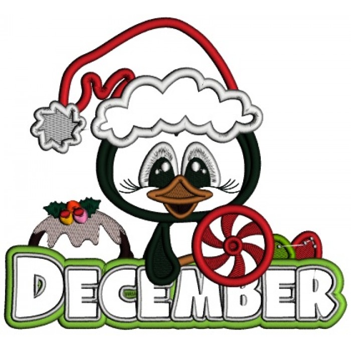 December Penguin Wearing Santa Hat Christmas Applique Machine ...