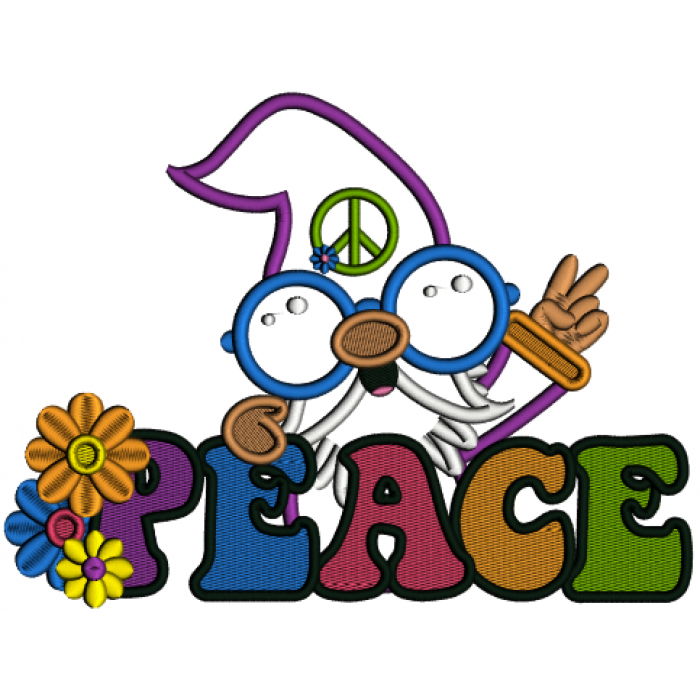 Gnome Peace Sign Applique Machine Embroidery Design Digitized Pattern