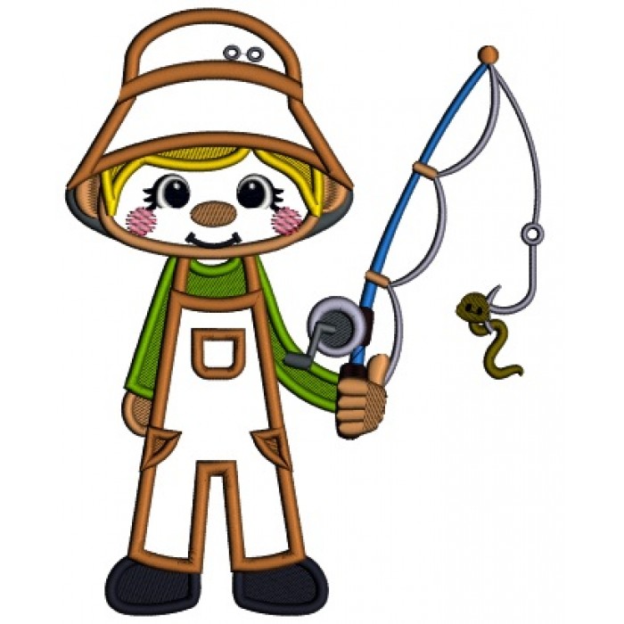 Little Boy Fisherman Applique Machine Embroidery Design Digitized Pattern