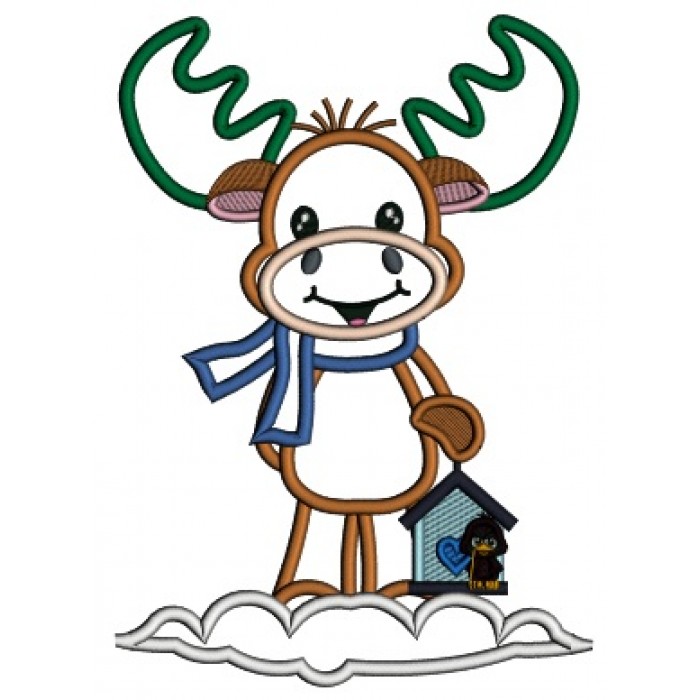 Moose Horling Bird House Christmas Applique Machine Embroidery Design ...