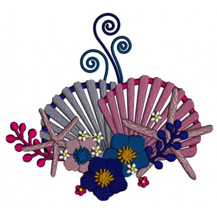 Sea Shells And Flowers Applique Machine Embroidery Design Digitized Pattern