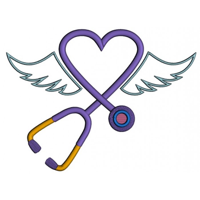 Stethoscope Angel Wings Heart Applique Machine Embroidery Design ...