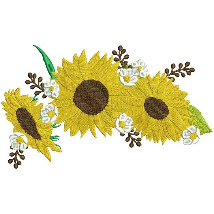 Three Sunflowers Fall Thanksgiving Filled Machine Embroidery Design ...