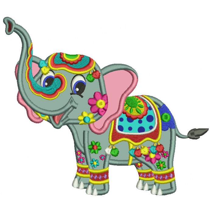 Baby Indian Elephant Applique Machine Embroidery Design Digitized Pattern