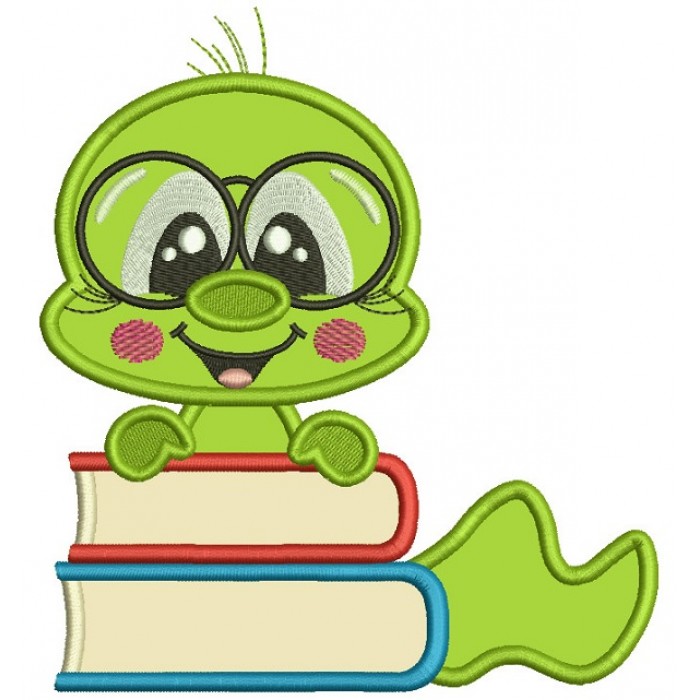 Bookworm With Books Applique Machine Embroidery Design Digitized Pattern