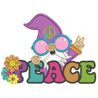 Gnome Peace Sign Applique Machine Embroidery Design Digitized Pattern