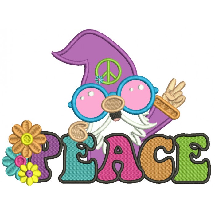 Gnome Peace Sign Applique Machine Embroidery Design Digitized Pattern