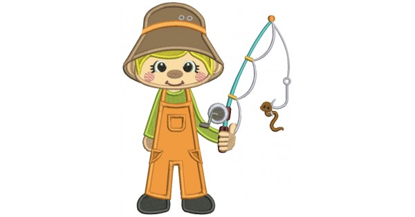 Little Boy Fisherman Applique Machine Embroidery Design Digitized Pattern