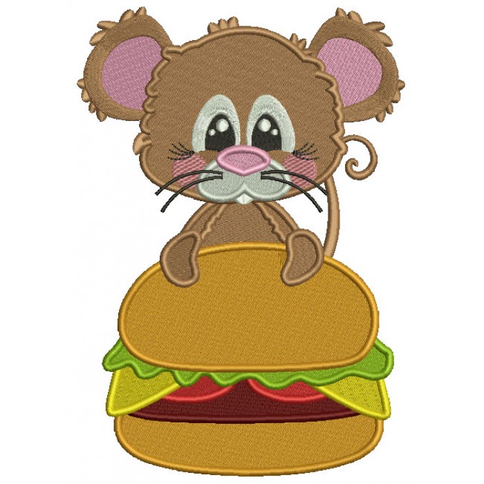 Little Mouse Holding a Big Hamburger Filled Machine Embroidery Design ...