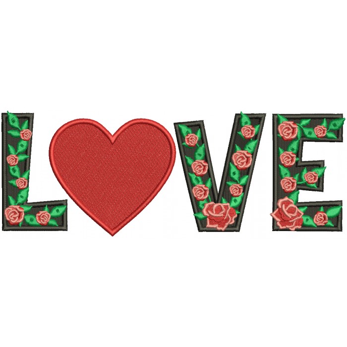 Love With Roses And a Heart Valentine's Day Filled Machine Embroidery ...