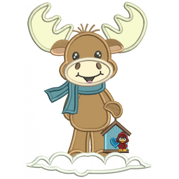 Moose Horling Bird House Christmas Applique Machine Embroidery Design ...