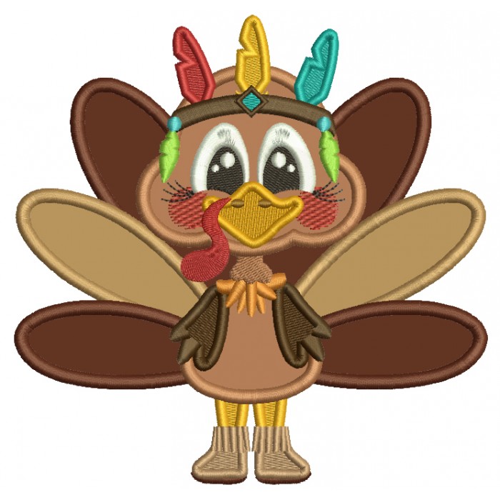 Turkey Indian With Colorful Feathers Thanksgiving Applique Machine ...