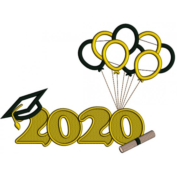 2020 Graduation Cap With Baloons School Applique Machine Embroidery ...