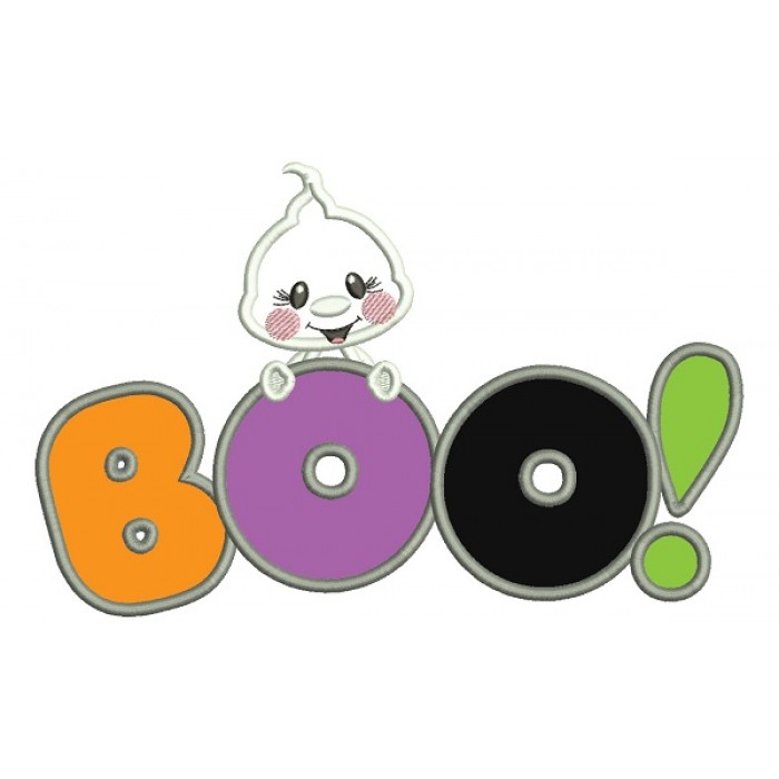 BOO Cute Little Ghost Applique Halloween Machine Embroidery Design ...