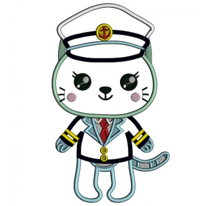 Boy Cat Captain With Anchor Marine Applique Machine Embroidery Design ...