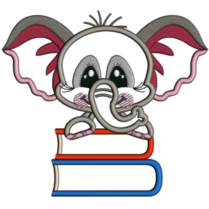 Cute Little Elephant Holding Two Books School Applique Machine ...