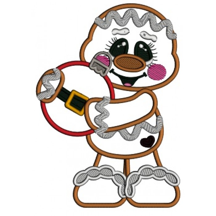 Gingerbread Man Holding CHristmas Ornament Applique Machine Embroidery ...