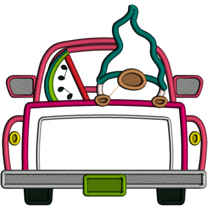 Gnome In The Car With a Watermelon Applique Machine Embroidery Design ...