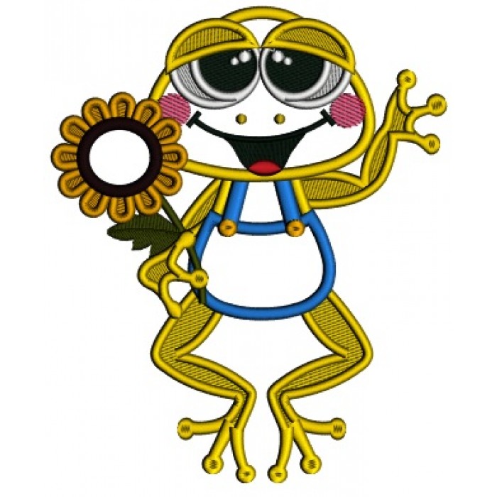 Little Frog Holding Sunflower Fall Applique Machine Embroidery Design ...