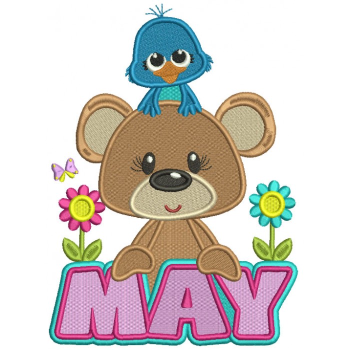 May Bear And Bird Filled Machine Embroidery Design Digitized Pattern