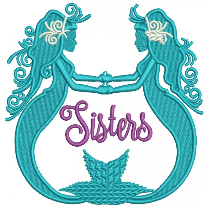 Sisters Mermaids Filled Machine Embroidery Design Digitized Pattern