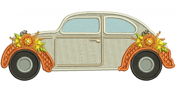 Volkswagen Beetle With Fall Flowers Filled Machine Embroidery Design ...