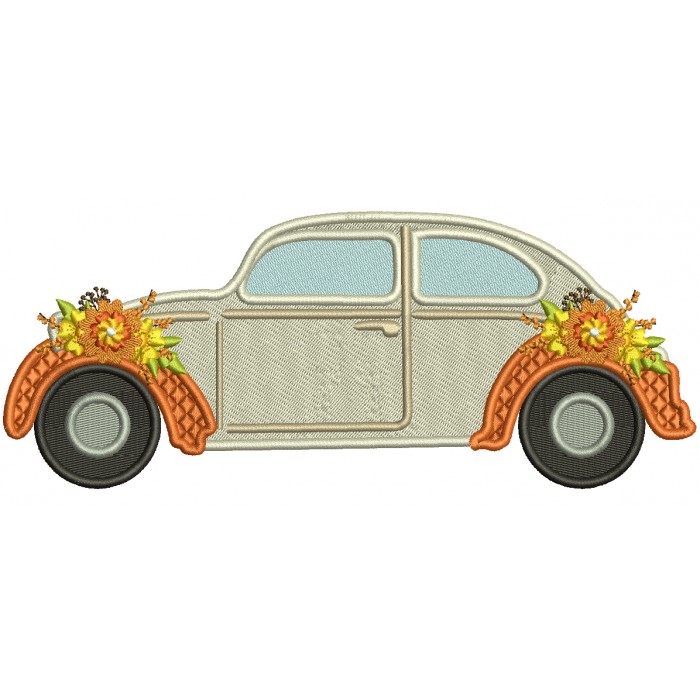 Volkswagen Beetle With Fall Flowers Filled Machine Embroidery Design ...
