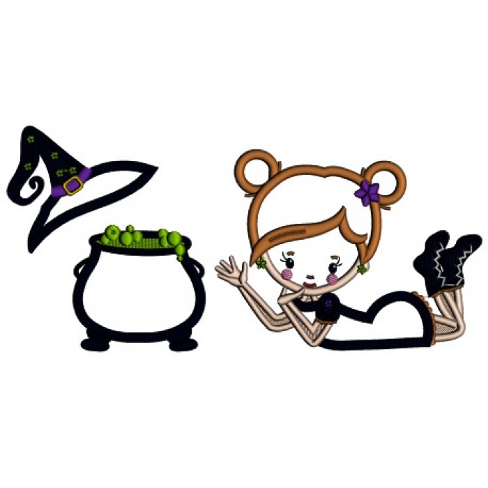 Witch Hat And Cauldron Halloween Applique Machine Embroidery Design ...