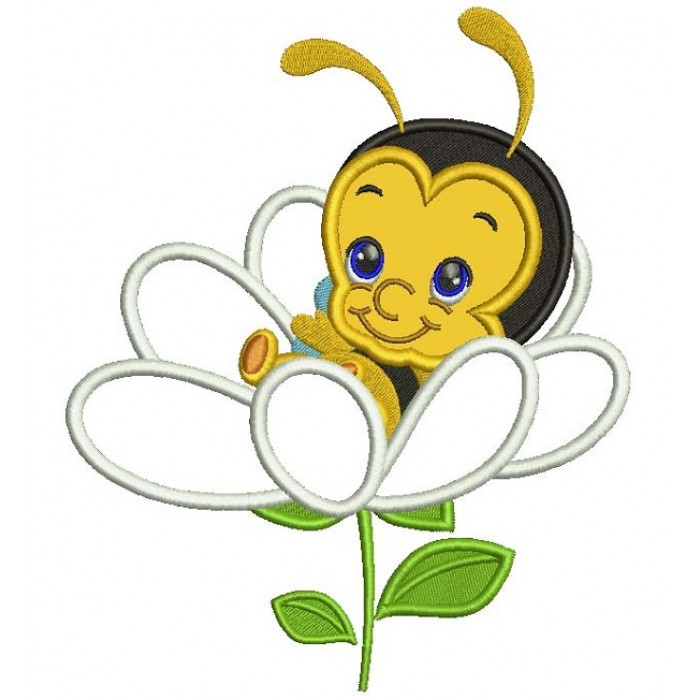 Baby Bee Sitting Inside a Flower Applique Machine Embroidery Design ...