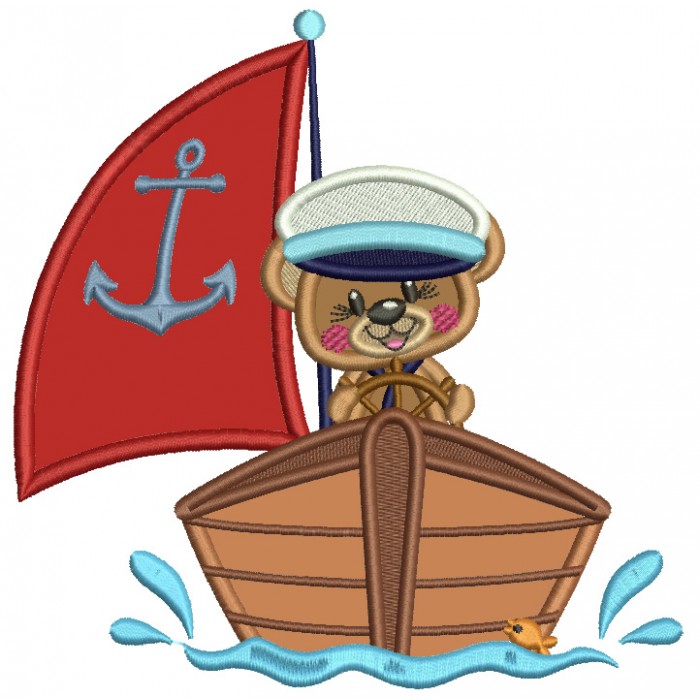 Bear Sailor On The Boat WIth Anchor Applique Machine Embroidery Design ...