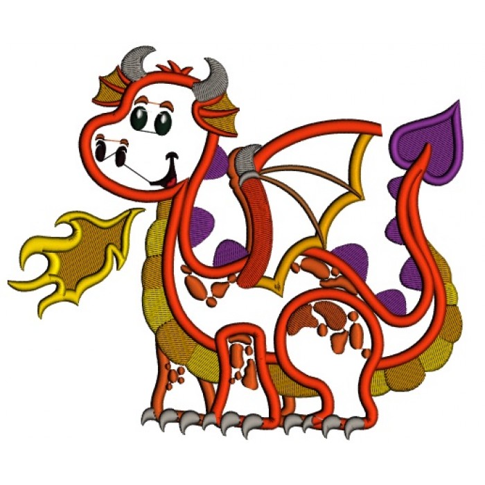 Cute Baby Dragon Applique Machine Embroidery Design Digitized Pattern