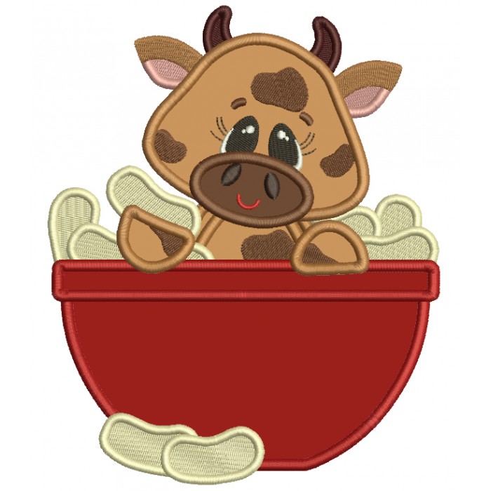 Cute Cow Sitting Inside Cooking Bowl Applique Machine Embroidery Design ...