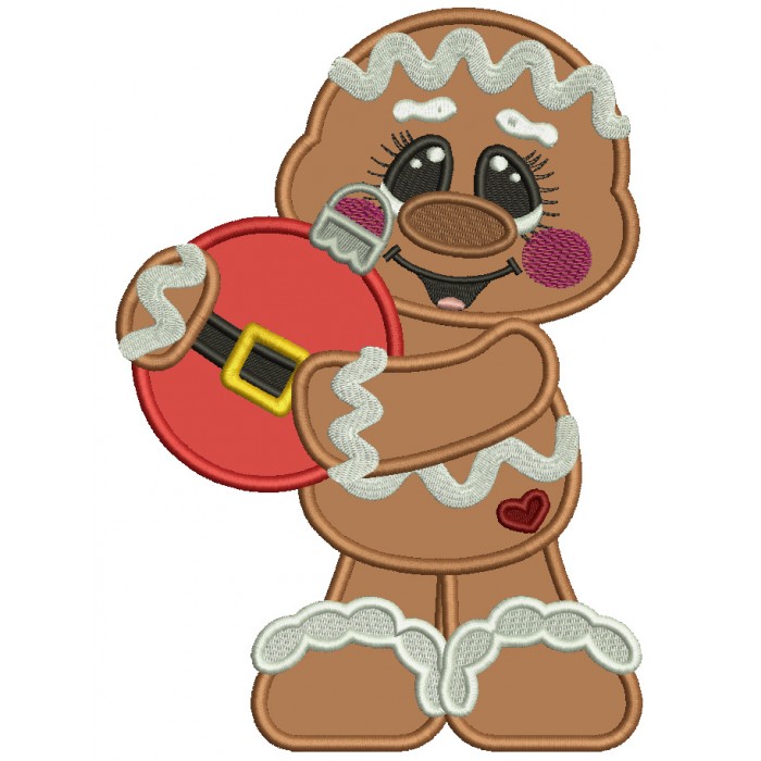 Gingerbread Man Holding CHristmas Ornament Applique Machine Embroidery ...