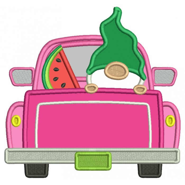 Gnome In The Car With a Watermelon Applique Machine Embroidery Design ...