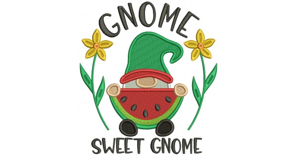 Gnome Sweet Gnome Eating Watermelon Filled Machine Embroidery Design ...