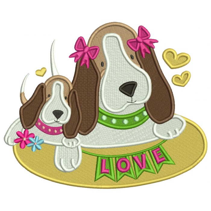 Mommy Dog And Baby Puppy Love Mother's Day Filled Machine Embroidery ...