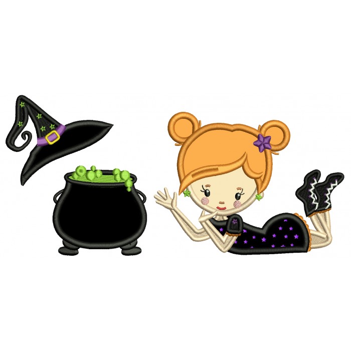 Witch Hat And Cauldron Halloween Applique Machine Embroidery Design ...