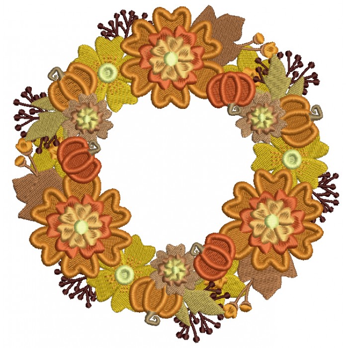 Beautiful Fall Wreath With Pumpkins Leaves and Twigs Fall Filled Machine Embroidery Design ...