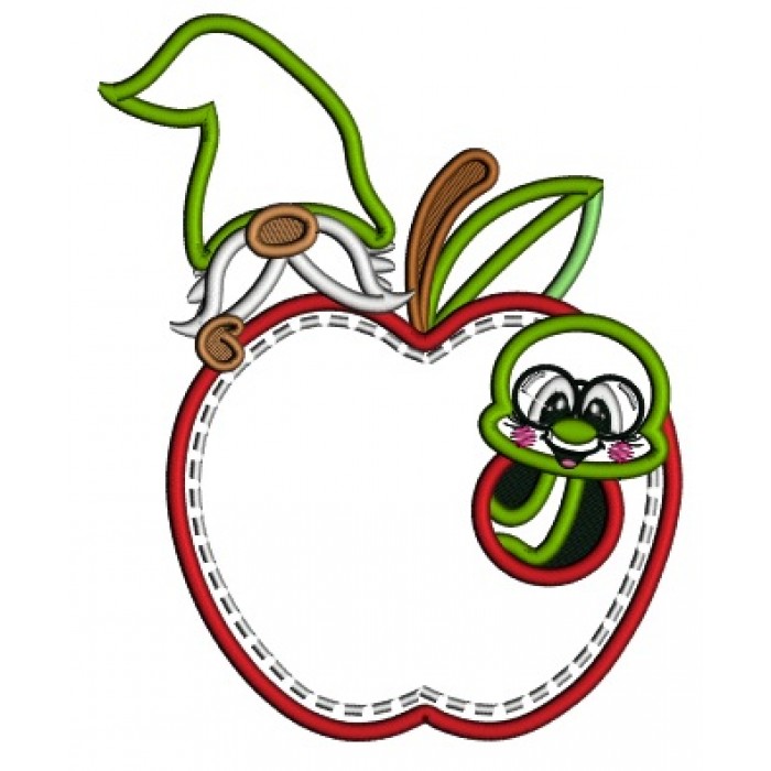 Book Worm Inside The Apple With a Gnome Applique Machine Embroidery ...