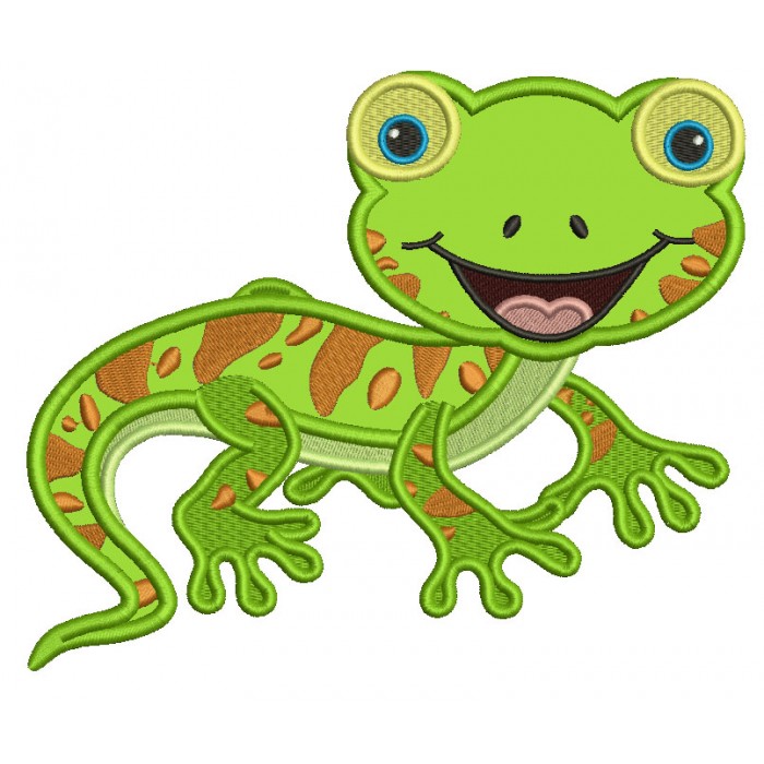 Cute Little Smiling Lizard Applique Machine Embroidery Design Digitized ...