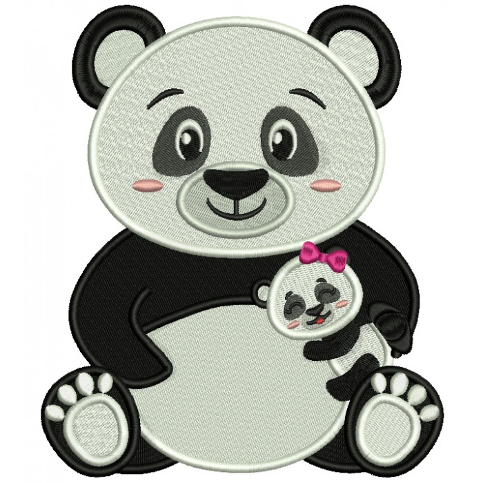 Mama Panda With a Baby Panda Filled Machine Embroidery Design Digitized ...