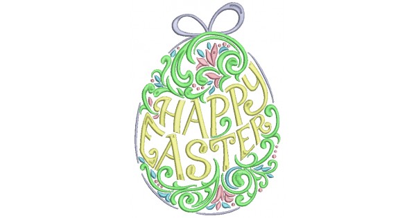 Happy Easter Fancy Ornate Egg With Bunny Ears Filled Machine Embroidery ...