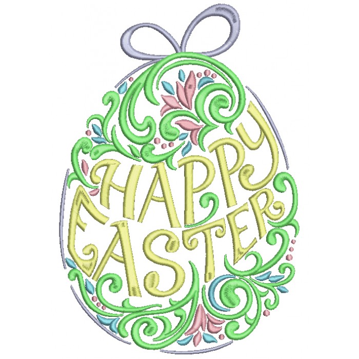 Happy Easter Fancy Ornate Egg With Bunny Ears Filled Machine Embroidery ...