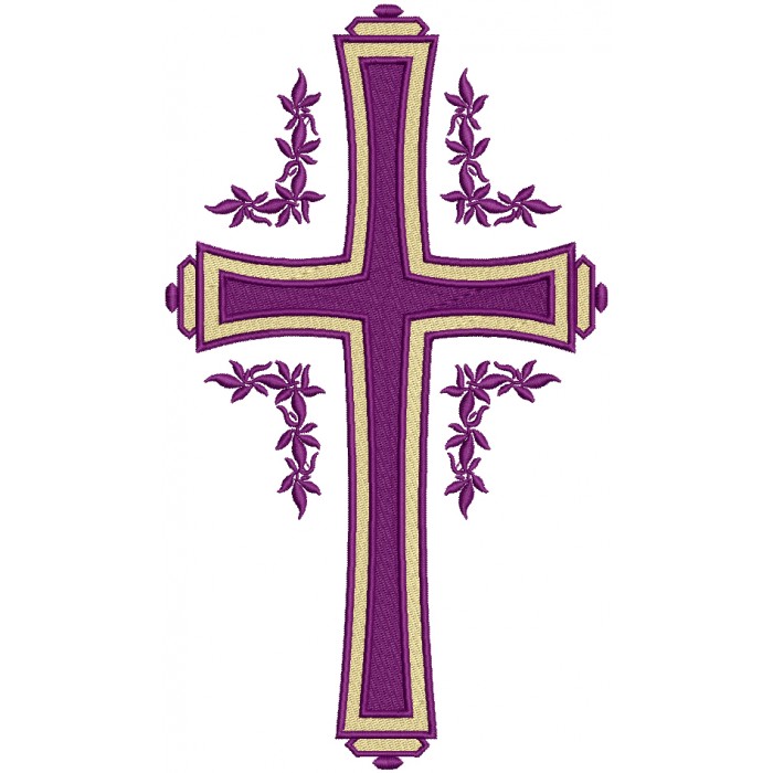 Purple Cross With Flowers Religious Filled Machine Embroidery Design ...