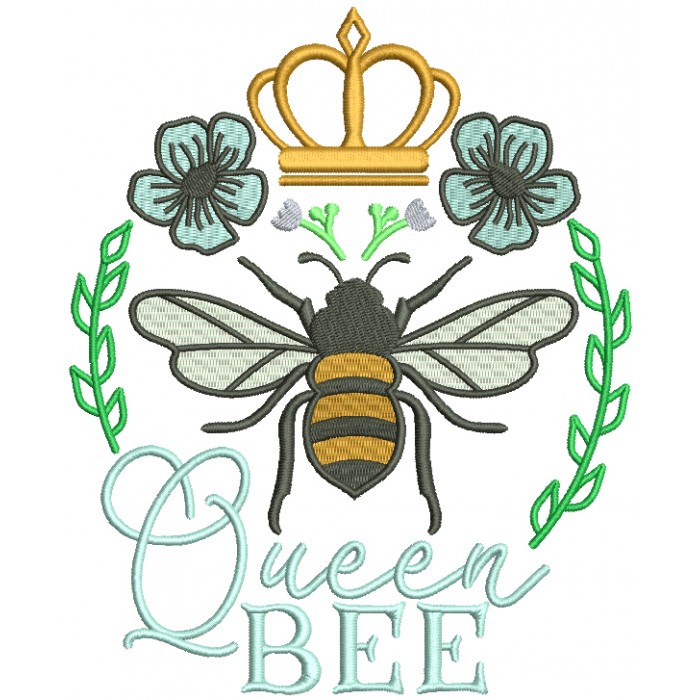 Queen Bee Flowers And Crown Filled Machine Embroidery Design Digitized ...