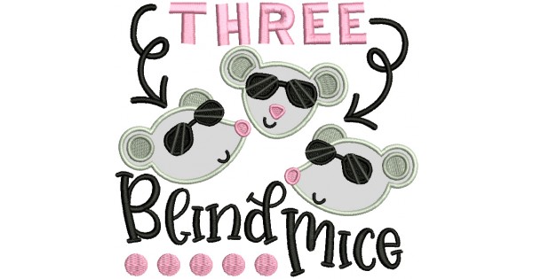 Three Blind Mice Applique Machine Embroidery Design Digitized Pattern