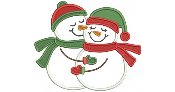 Two Snowman Hugging Each Other Christmas Applique Machine Embroidery ...