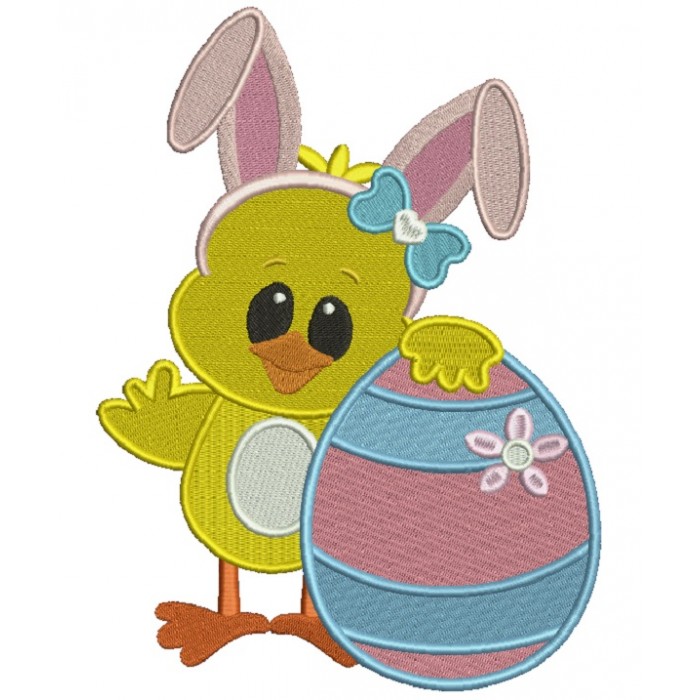 Baby Chick Holding Big Easter Egg Filled Machine Embroidery Design ...