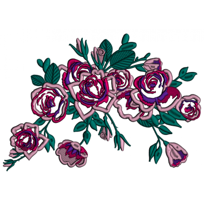 Beautiful Red Roses Applique Machine Embroidery Design Digitized Pattern