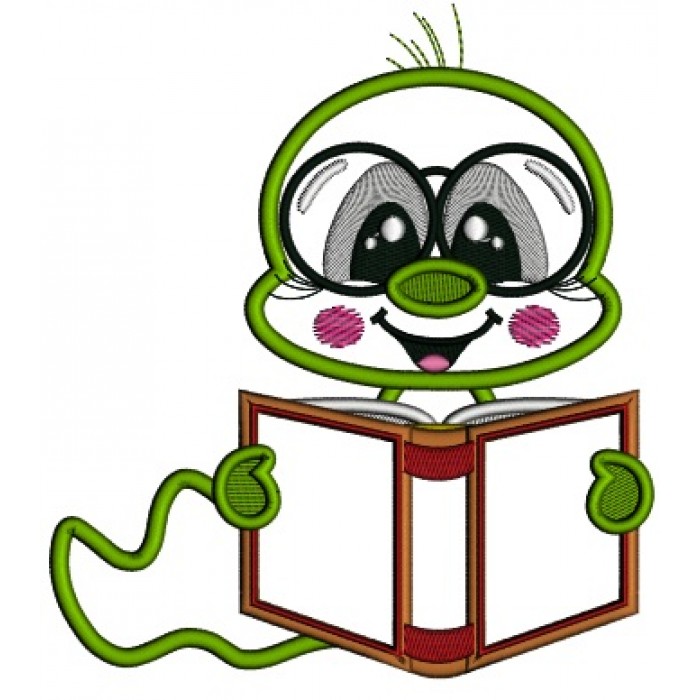 Bookworm Reading a Book School Applique Machine Embroidery Design ...